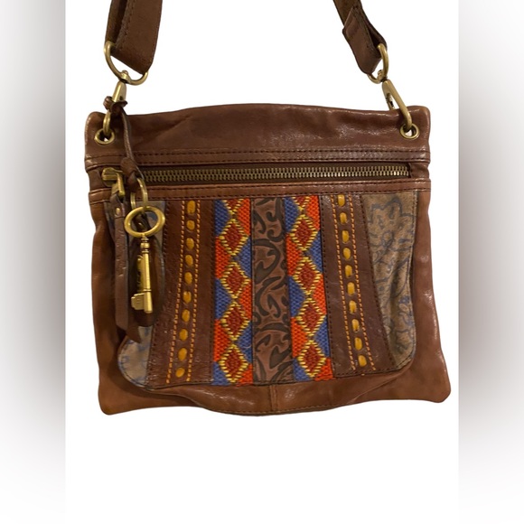 Fossil | Bags | Rare Fossil Embroidered Boho Leather Crossbody | Poshmark